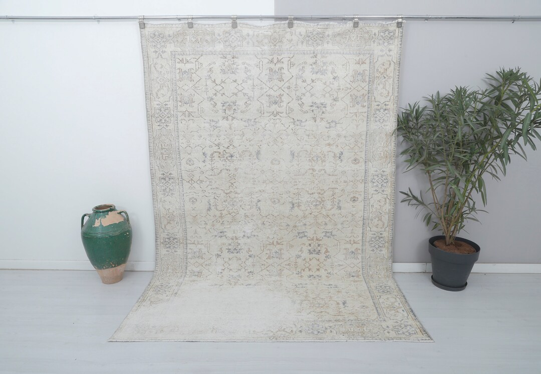 7x9 Faded Oversize Rug, 7x9 Natural Rug, Turkish Rug, Vintage Rug ...