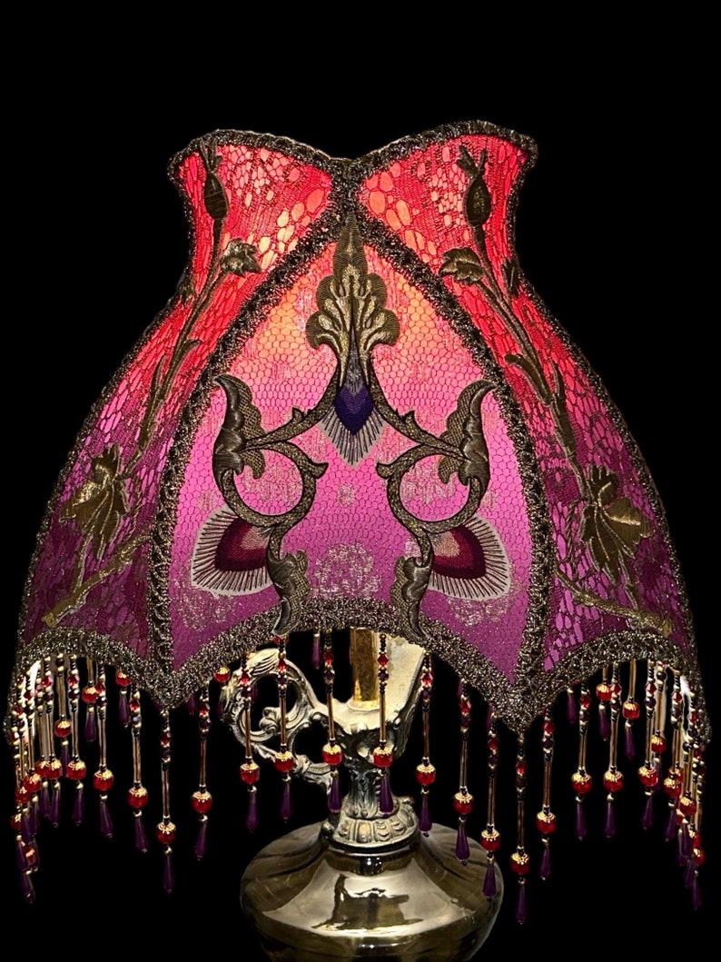 Handmade Victorian-style Maximalist Beaded Lampshade With Red and ...