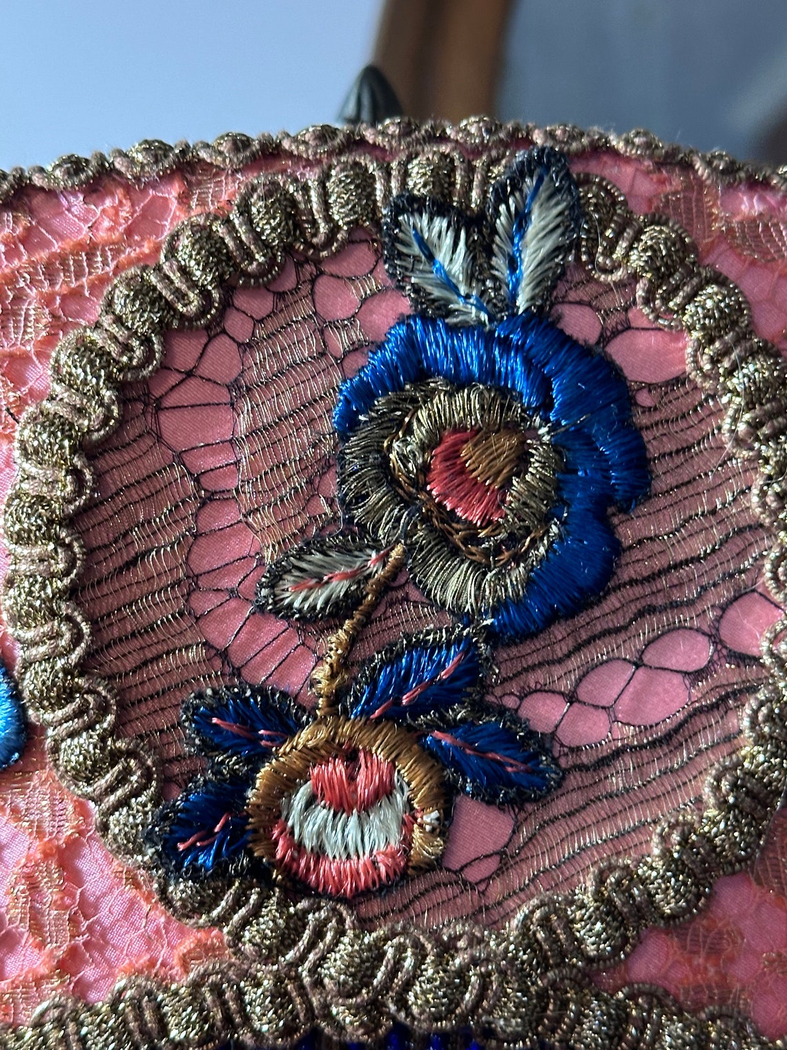 Handmade Crescent-shaped Lampshade Blue, Yellow, and Coral Silk ...