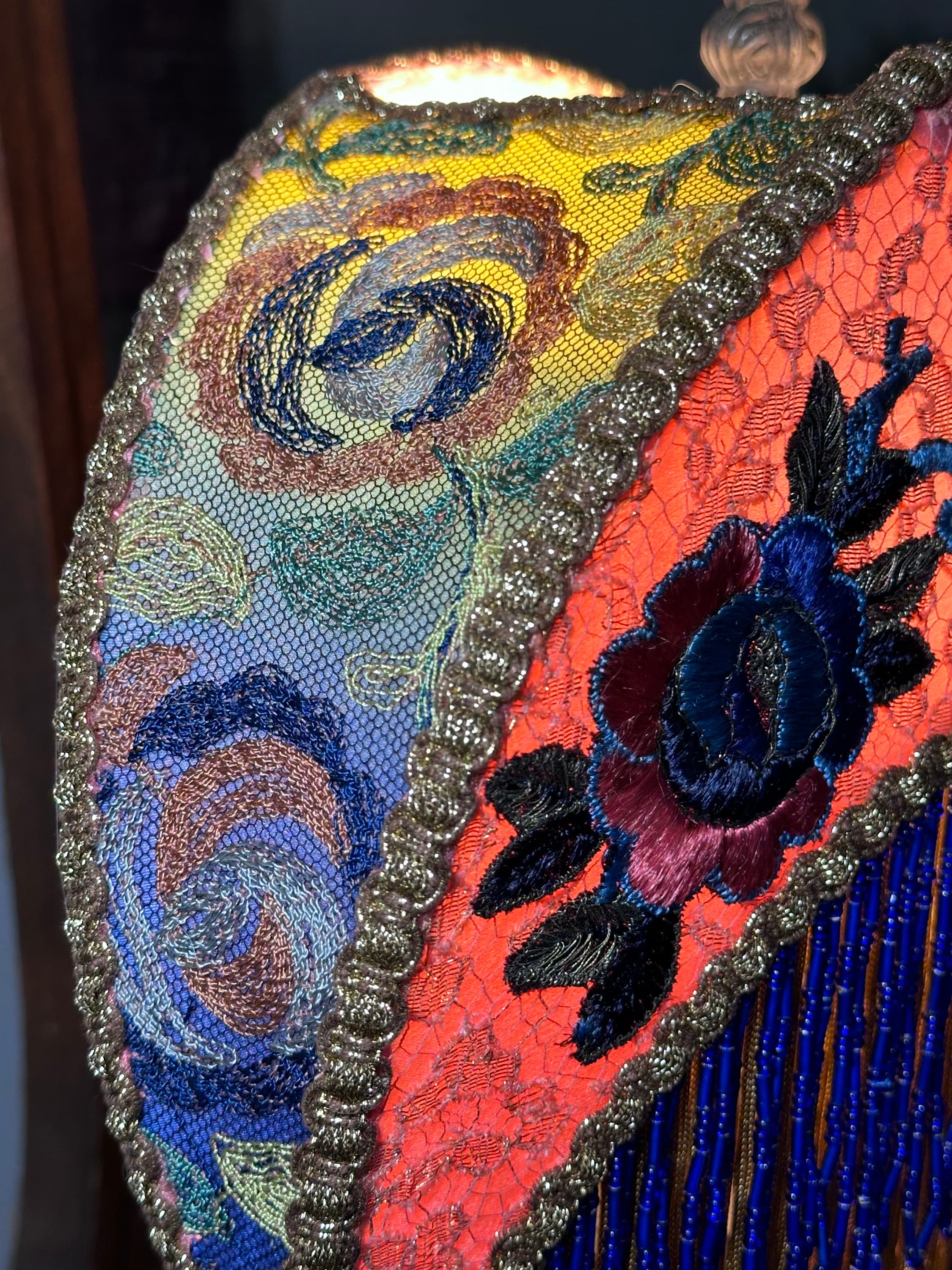 Handmade Crescent-shaped Lampshade Blue, Yellow, and Coral Silk ...