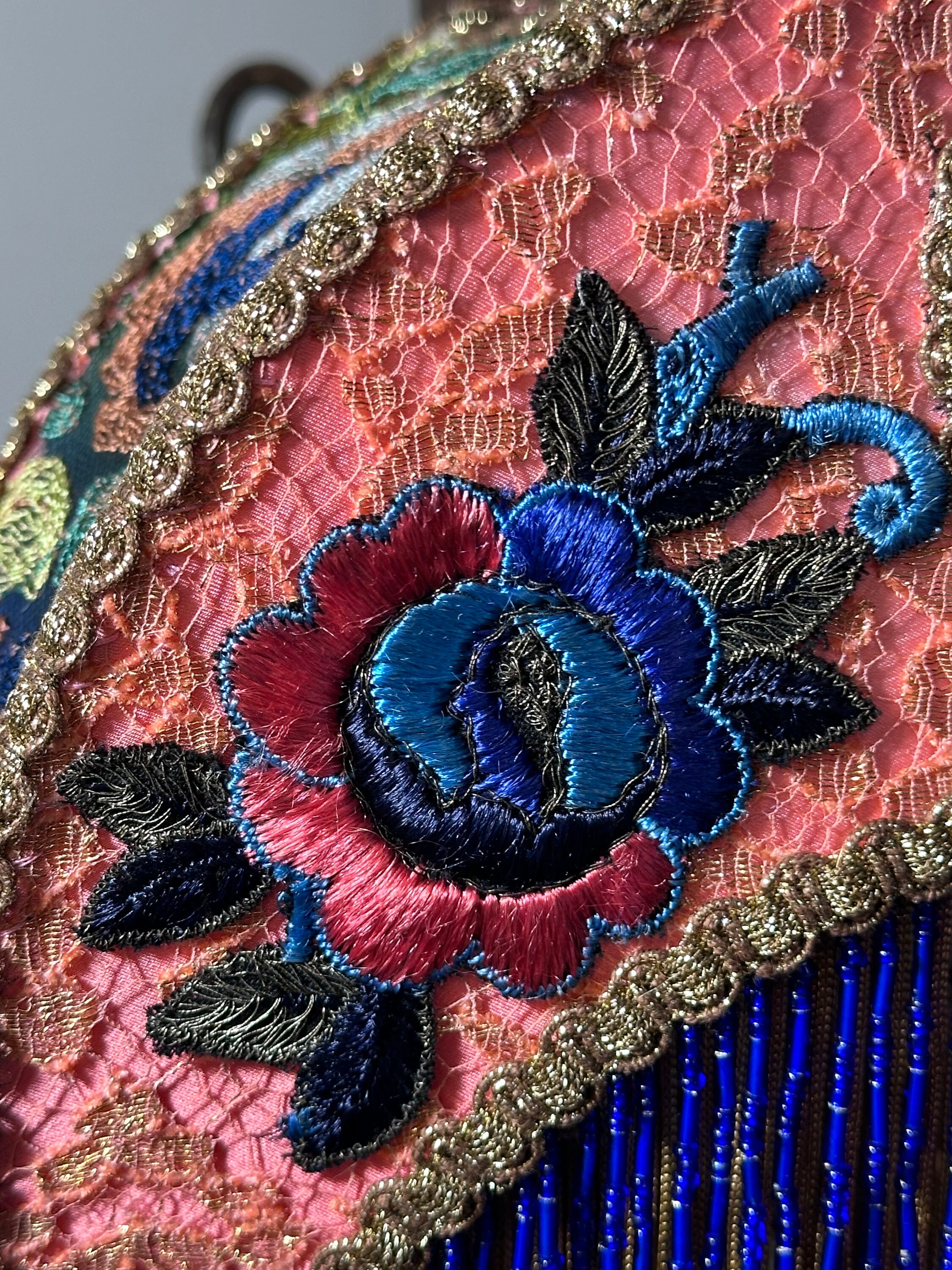 Handmade Crescent-shaped Lampshade Blue, Yellow, and Coral Silk ...