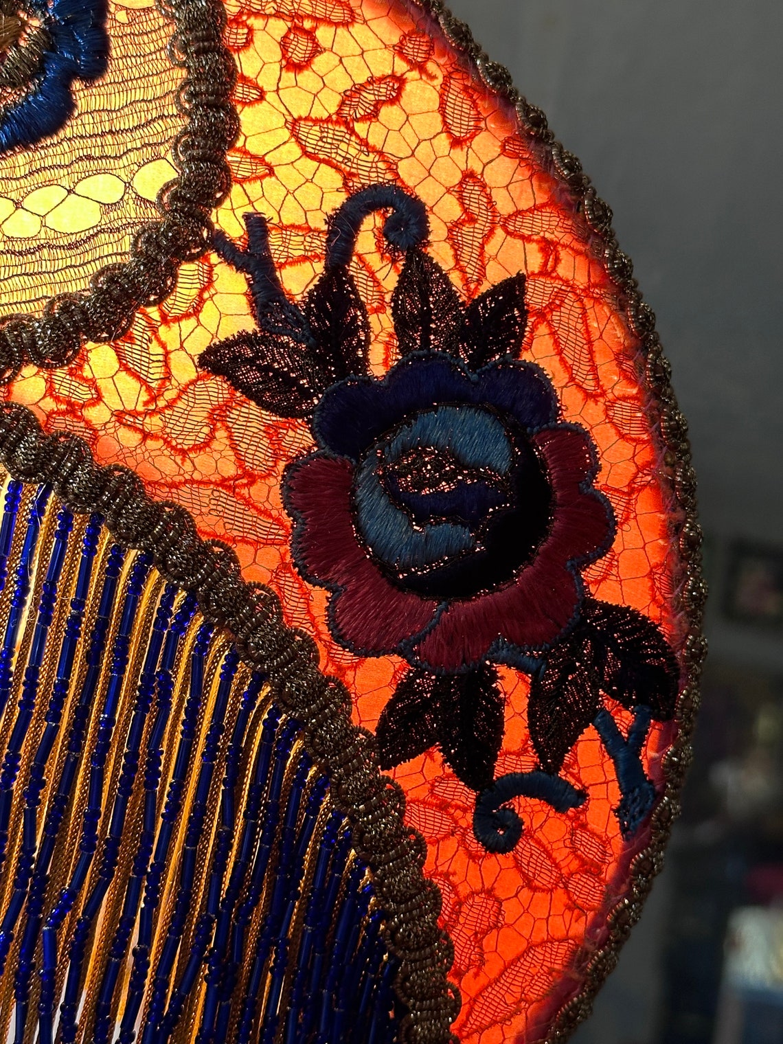 Handmade Crescent-shaped Lampshade Blue, Yellow, and Coral Silk ...