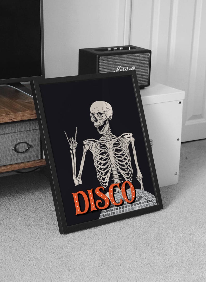 Halloween Skeleton Print Skeleton Disco Wall Printable Spooky Season ...