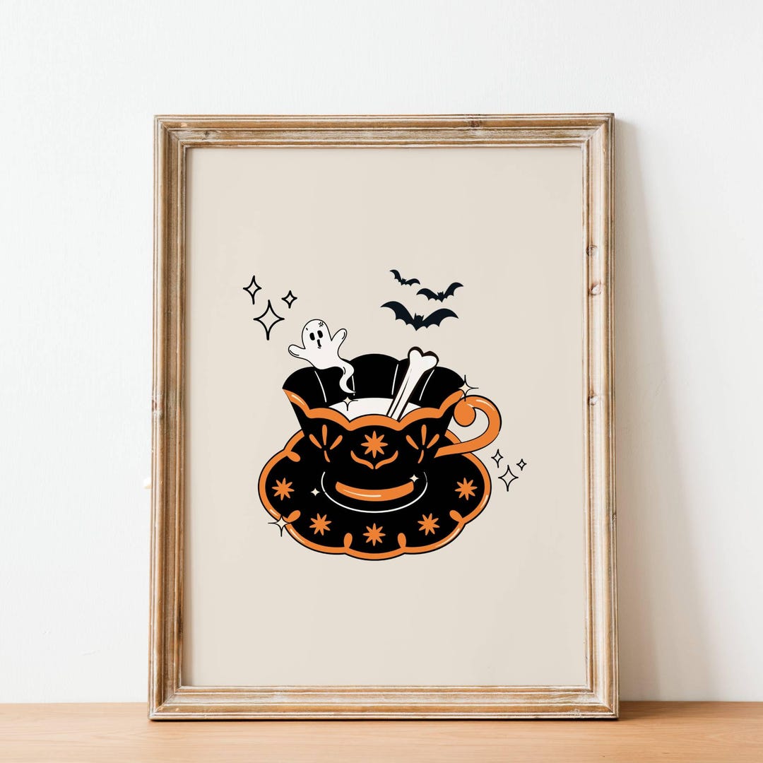 Spooky Halloween Tea Cup Wall Art Fall Kitchen Printable Wall Art ...