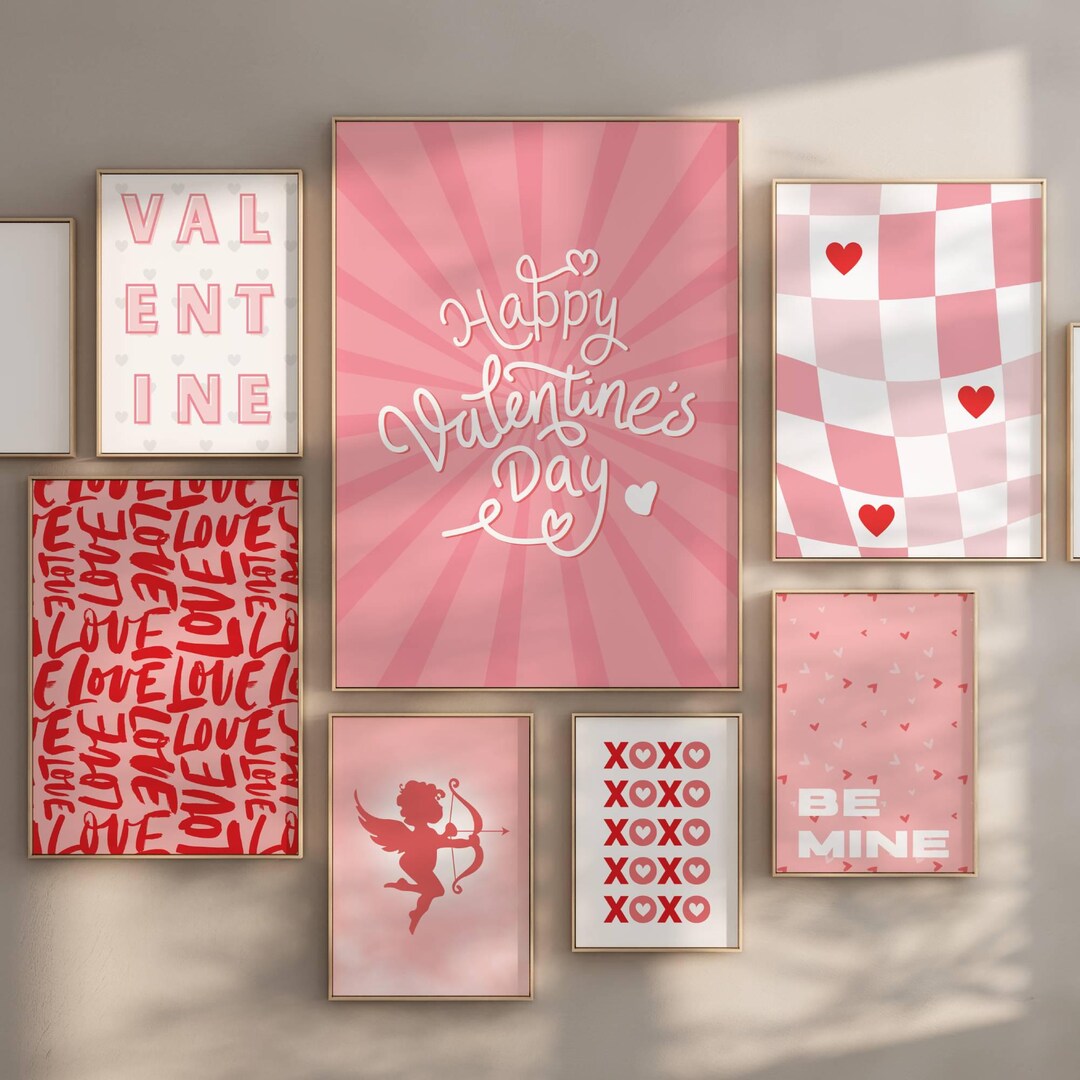 Valentine's Day Gallery Wall Cute Pink Prints Valentines Day Decor ...