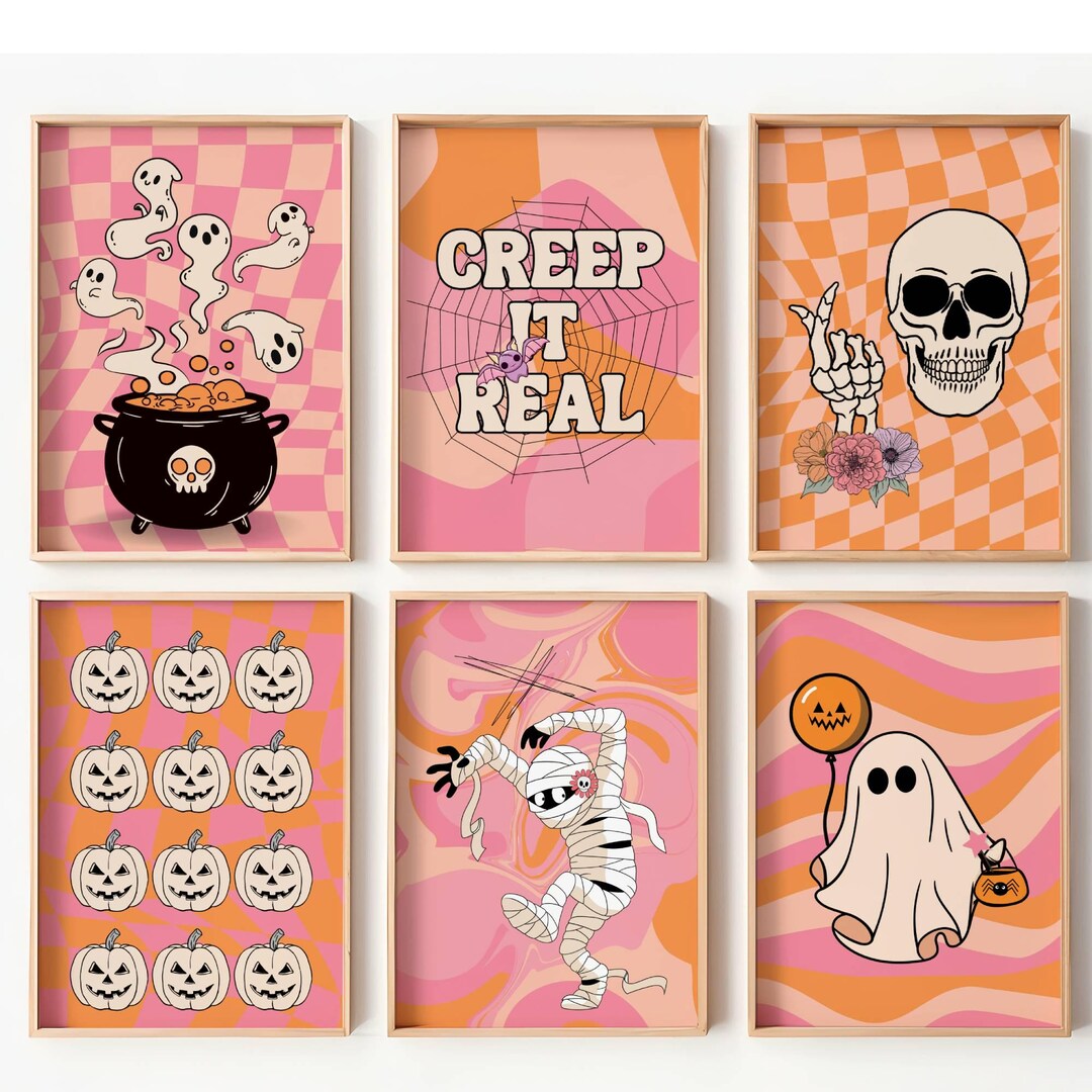 Halloween Gallery Wall Skeleton Wall Art Quirky Pumpkin Halloween ...