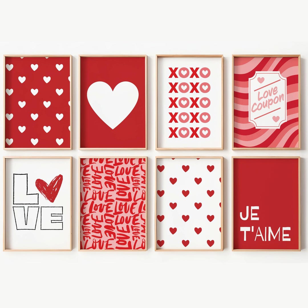 Valentines Day Gallery Wall Art Bundle Set of 8 Valentines Day Decor ...