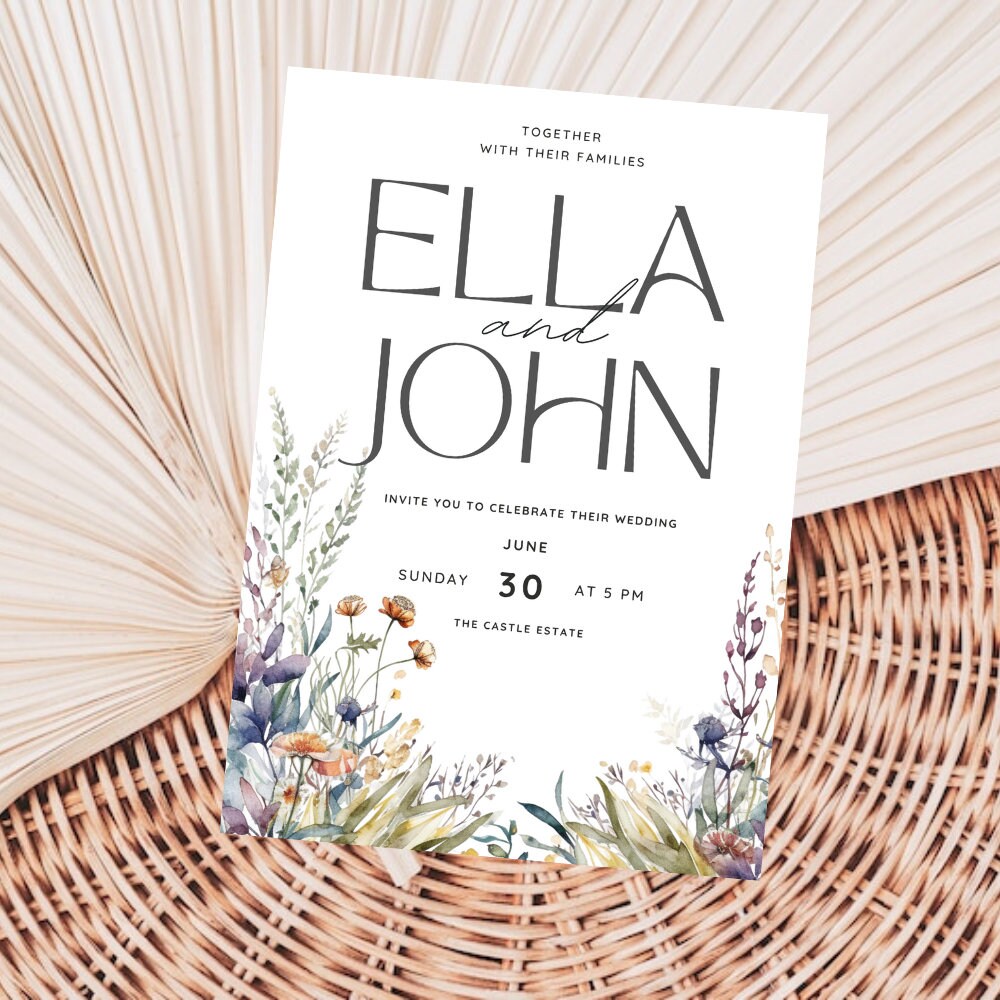 Boho Wedding Invitation Boho Wedding Invitation Template Wildflower ...