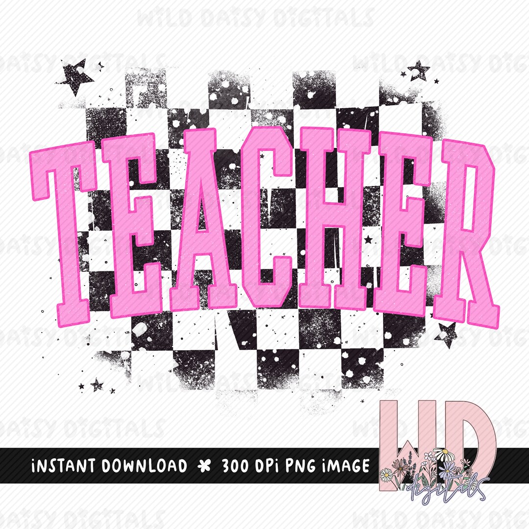 Teacher Checkered Sublimation PNG Distressed Teacher Varsity Letters ...