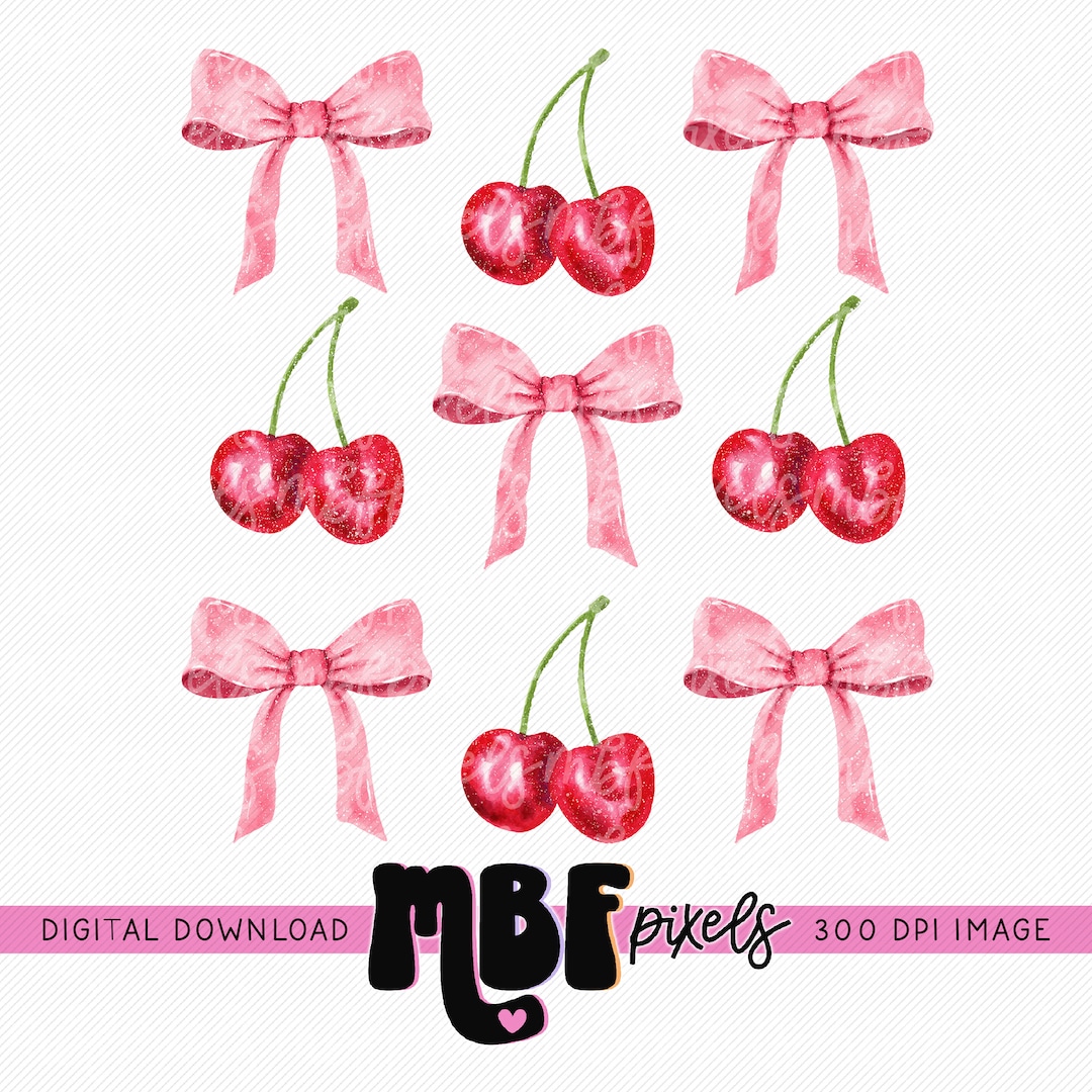 Cherries & Bows PNG Sublimation, Pink Ribbons, Soft Girl Aesthetic ...