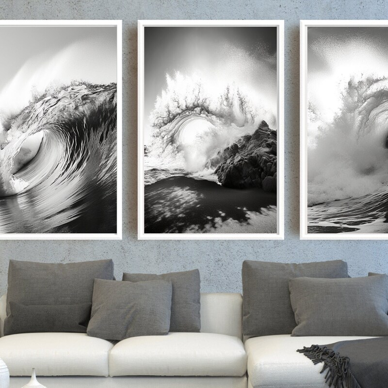 Waves Black and White - Etsy