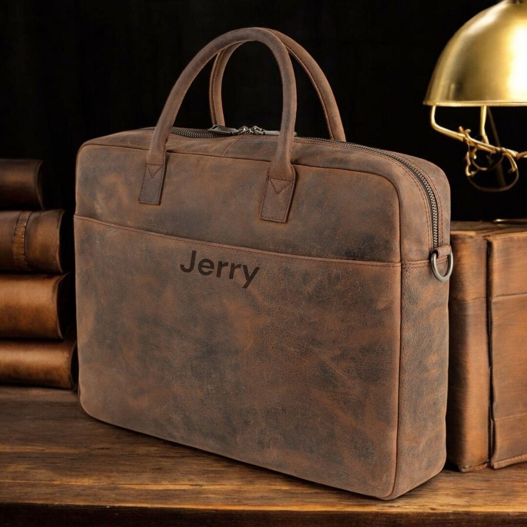 Personalized Leather Crossbody Laptop Messenger Briefcase Men, Monogram ...