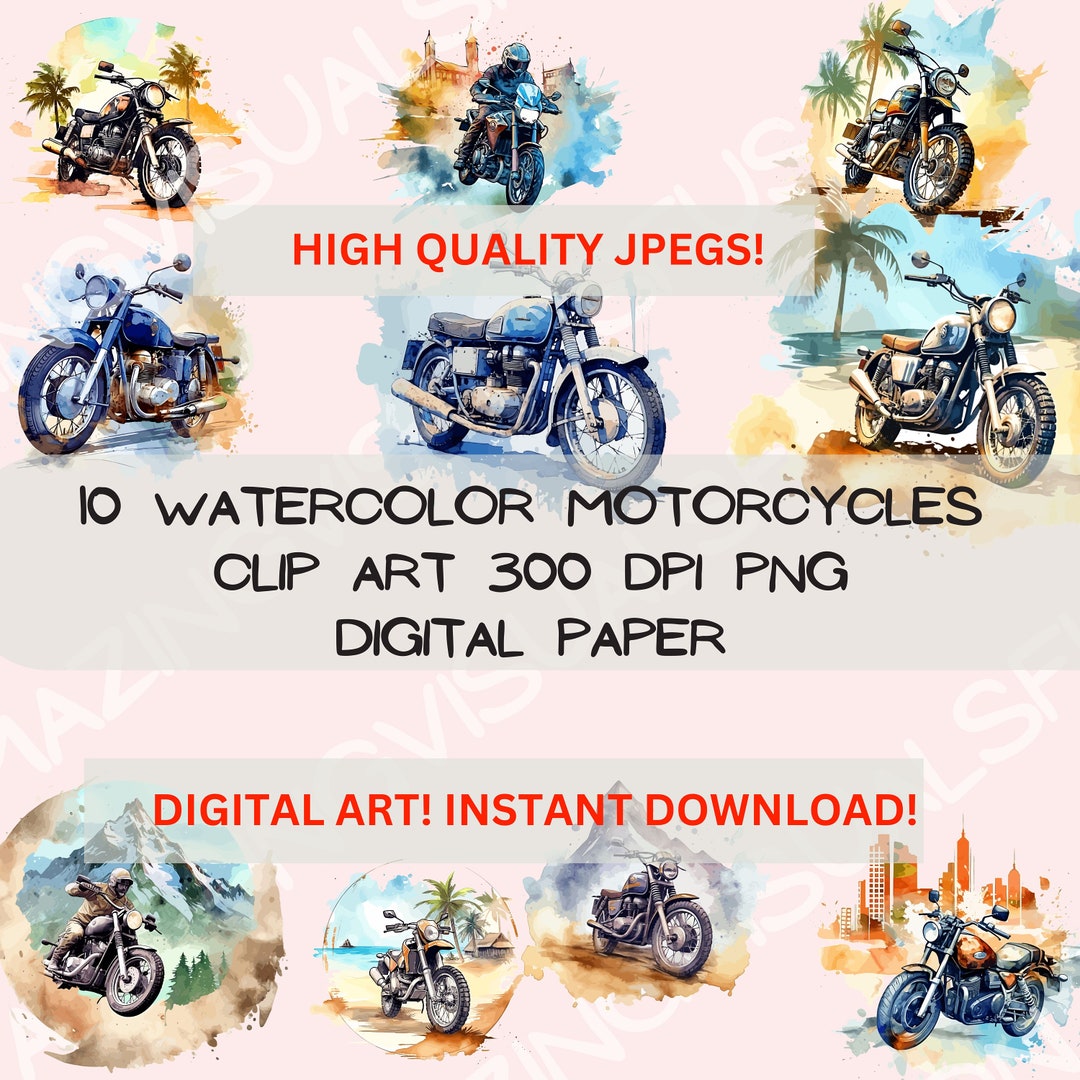 Watercolor Motorcycles Clip Art Digital Paper Art 10 High - Etsy