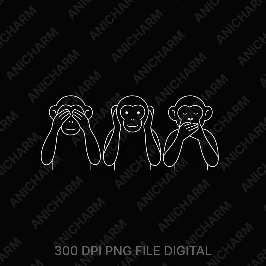 3 Three Wise Monkeys Outline PNG, See Hear Speak No Evil, Sublimation ...