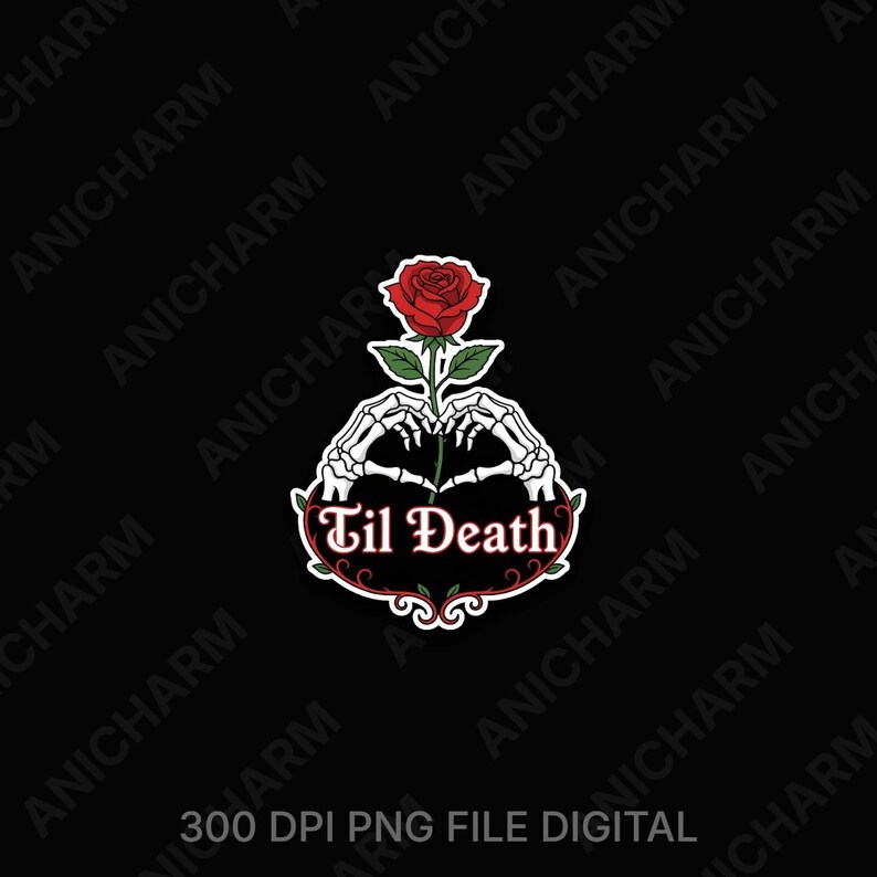 Til Death PNG, Skeleton Heart Hands With Red Rose, Gothic Valentine ...