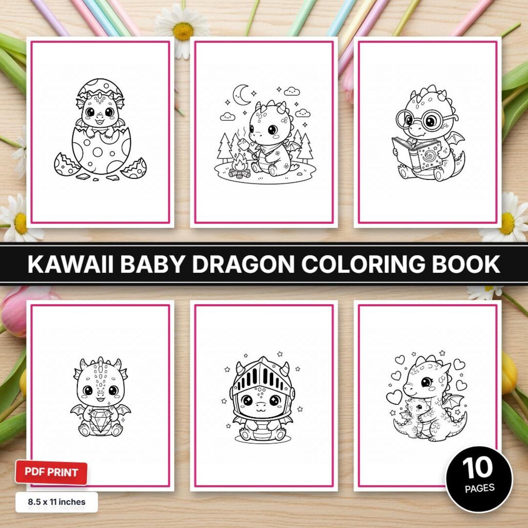 10 Baby Dragon Coloring Pages PDF, Fantasy Toddler Activity Book, Fairy ...