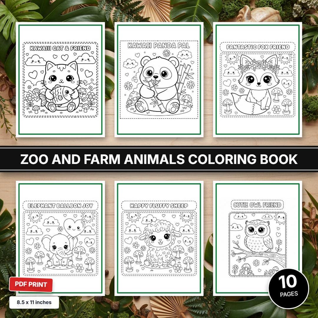 10 Zoo and Farm Animal Coloring Pages PDF, Toddler Activity Book ...