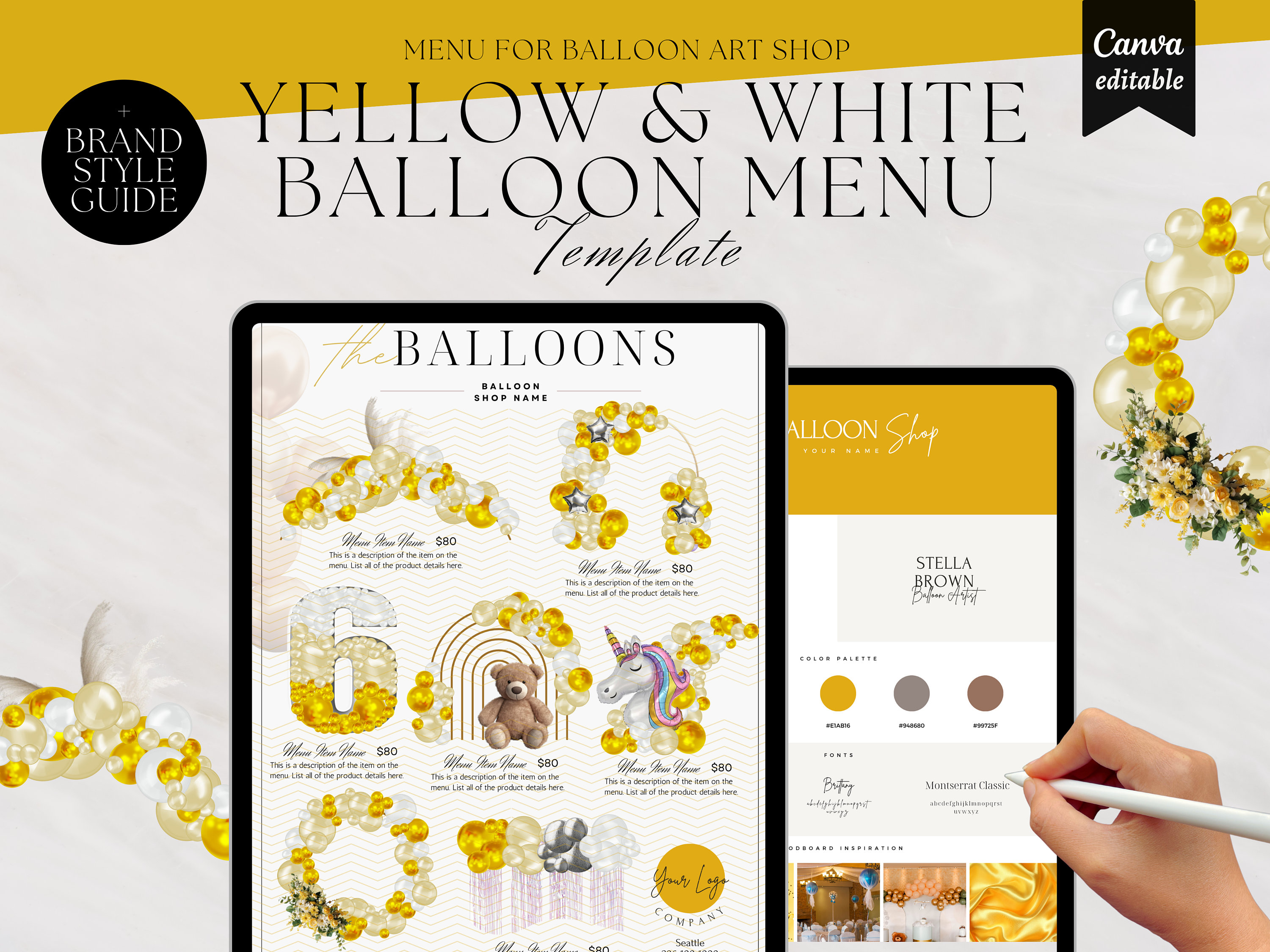 YELLOW & WHITE BALLOON Menu Template - Balloon Art, Balloon Mockup ...