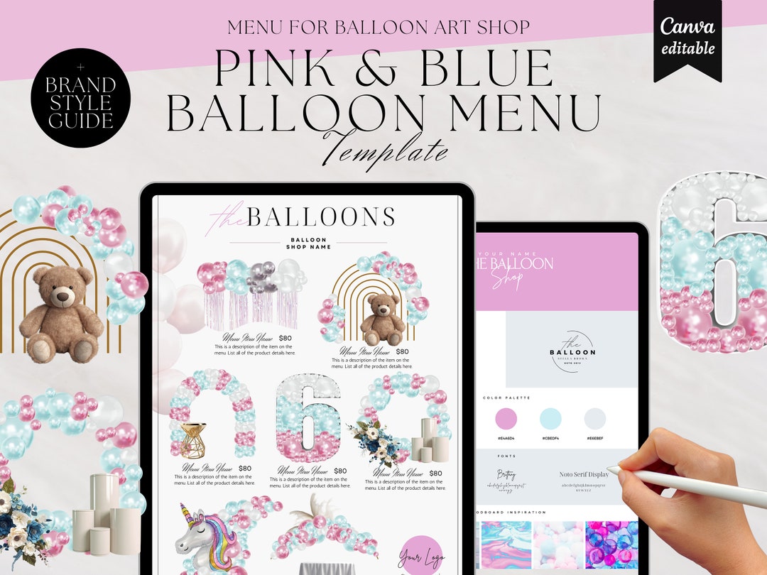 PINK & BLUE BALLOON Menu Template - Balloon Art, Balloon Mockup, Event ...