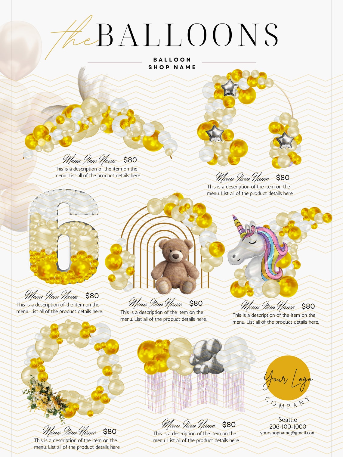 YELLOW & WHITE BALLOON Menu Template - Balloon Art, Balloon Mockup ...