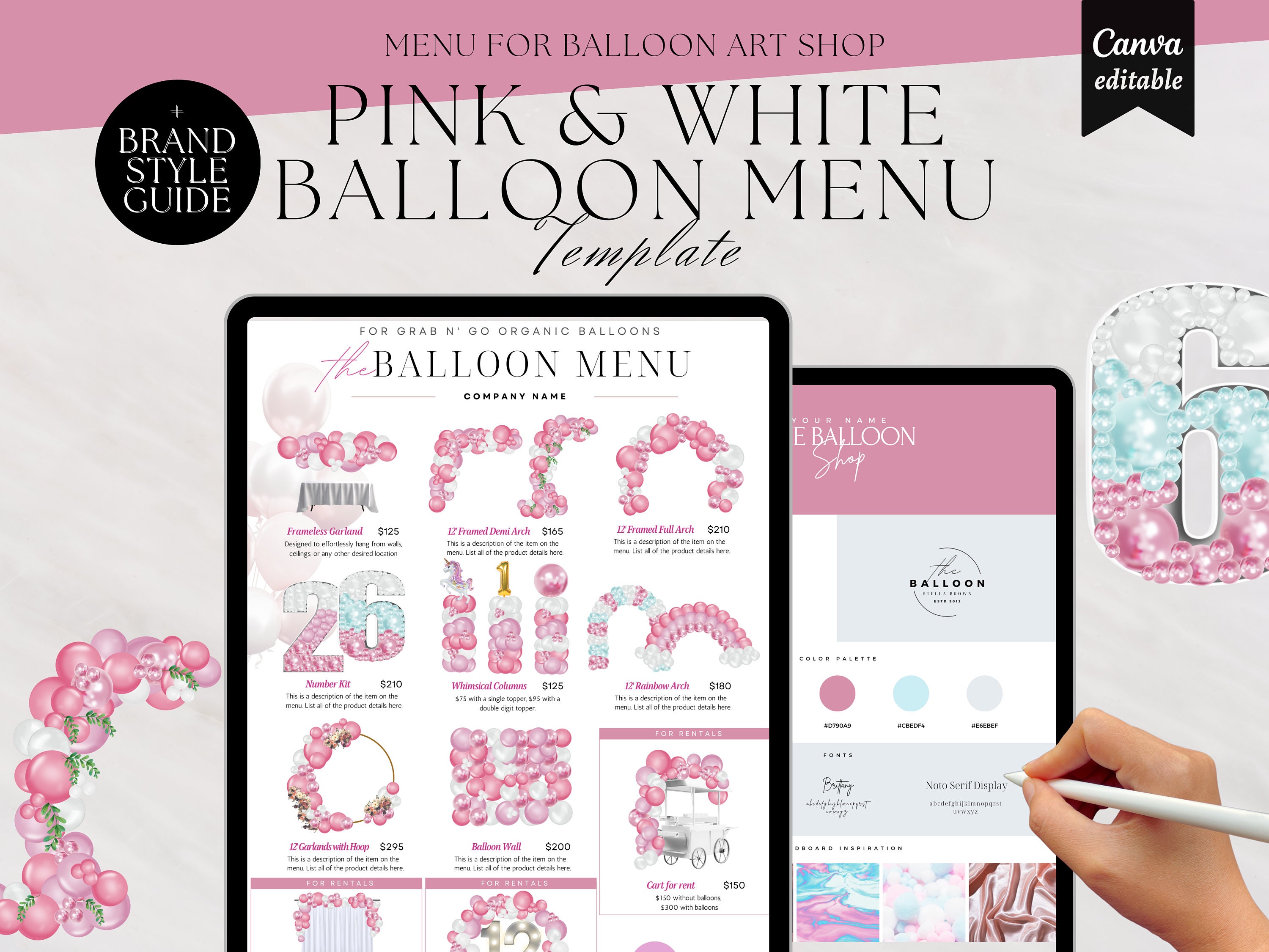 PINK & WHITE BALLOON Menu Template - Balloon Art, Balloon Mockup, Event ...