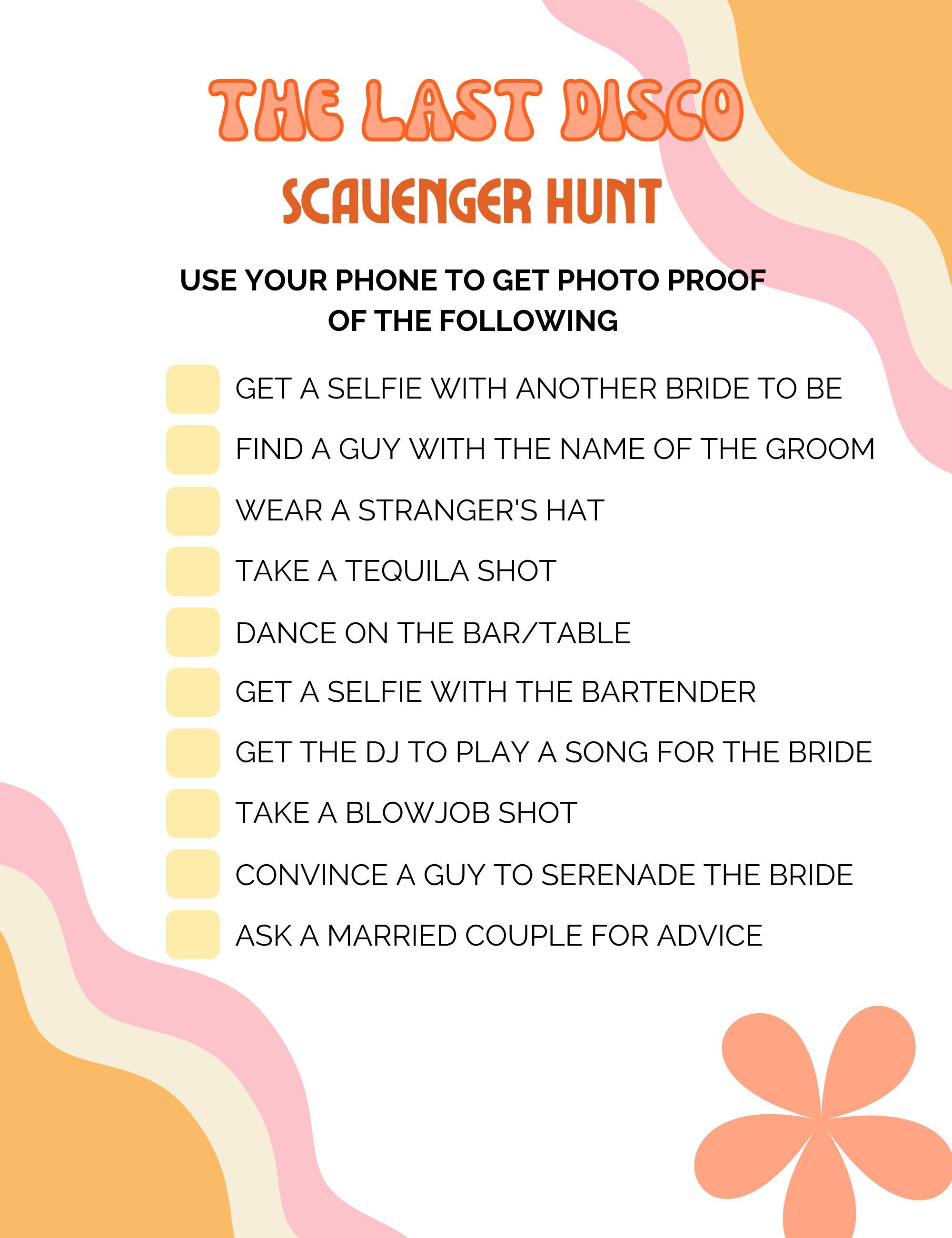 Editable Last Disco Scavenger Hunt Bachelorette Party Games Themed ...