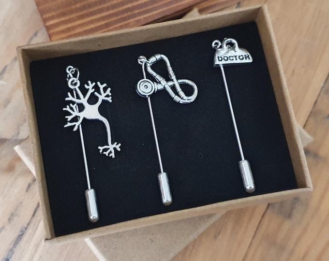 3 Doctor Pins in a Gift Box | Neuron Stethoscope Doctor's Bag | Dr ...