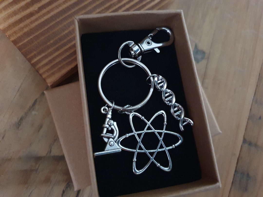 Science Atom DNA & Microscope Keyring | Double Helix Physics Chemistry ...