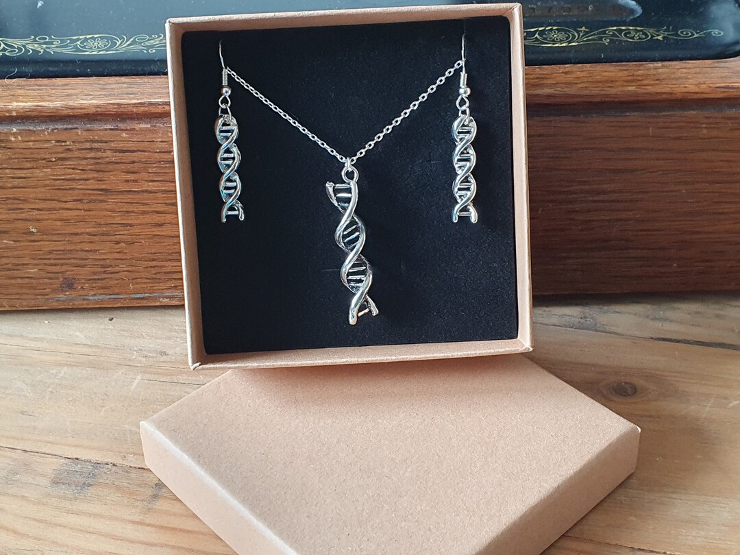 Silver DNA Jewellery Set, Double Helix Necklace Earrings - Etsy