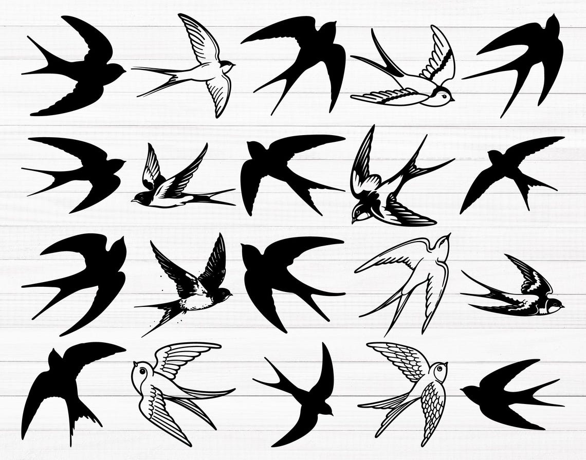 Paquete SVG de aves, 50 PNG de golondrinas volando, silueta minimalista ...