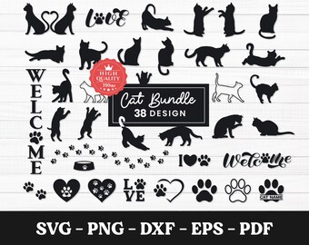 33 Cute Cats SVG, Cat Clipart, Paw Cut Files for Cricut Silhouette ...