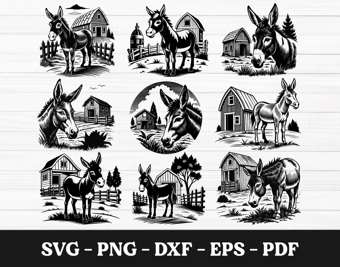 Esel SVG-Bundle, Scheune Esel Svg, Esel Clipart, Handgezeichnete Esel ...