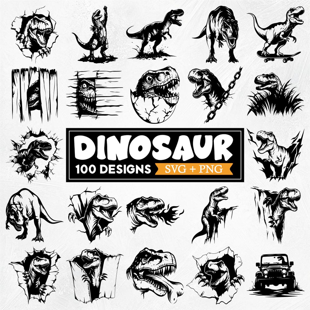 Dinosaur SVG Bundle (100 SVG & PNG Files) Instant Download, Commercial ...