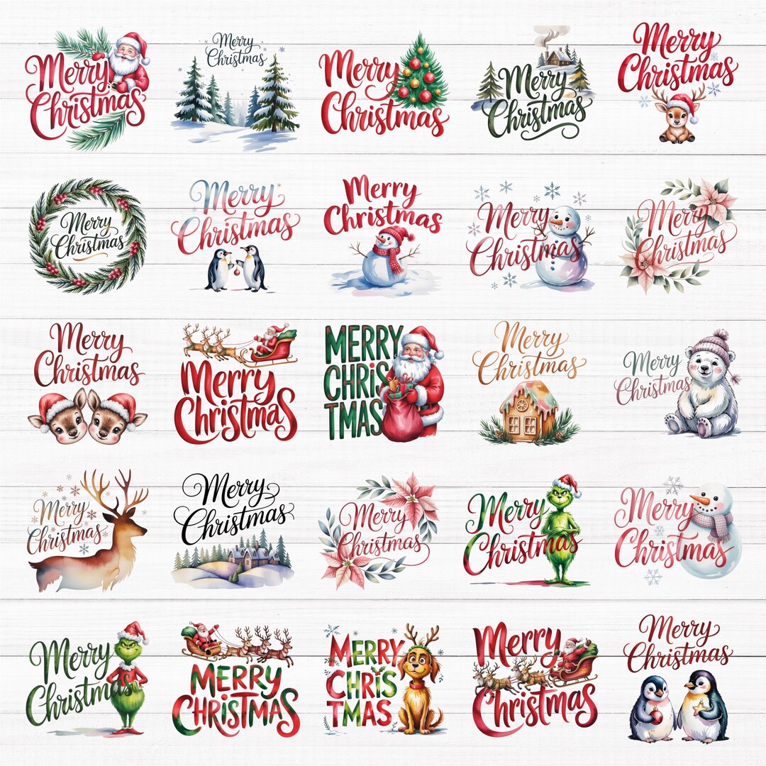 Merry Christmas PNG Bundle (25 PNG Files) Instant Download, Commercial ...
