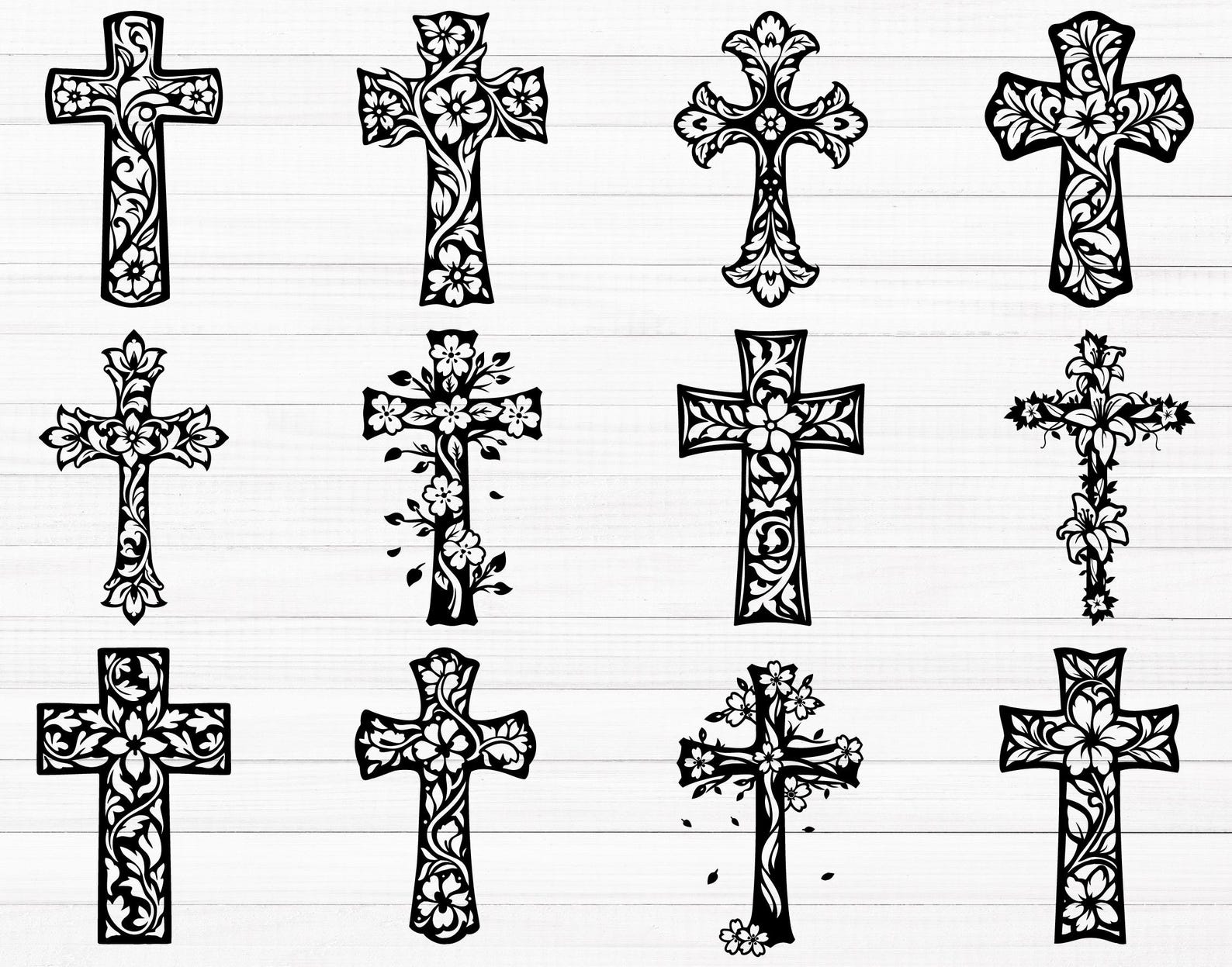 Floral Cross SVG Bundle (60 SVG & PNG Files) Instant Download ...