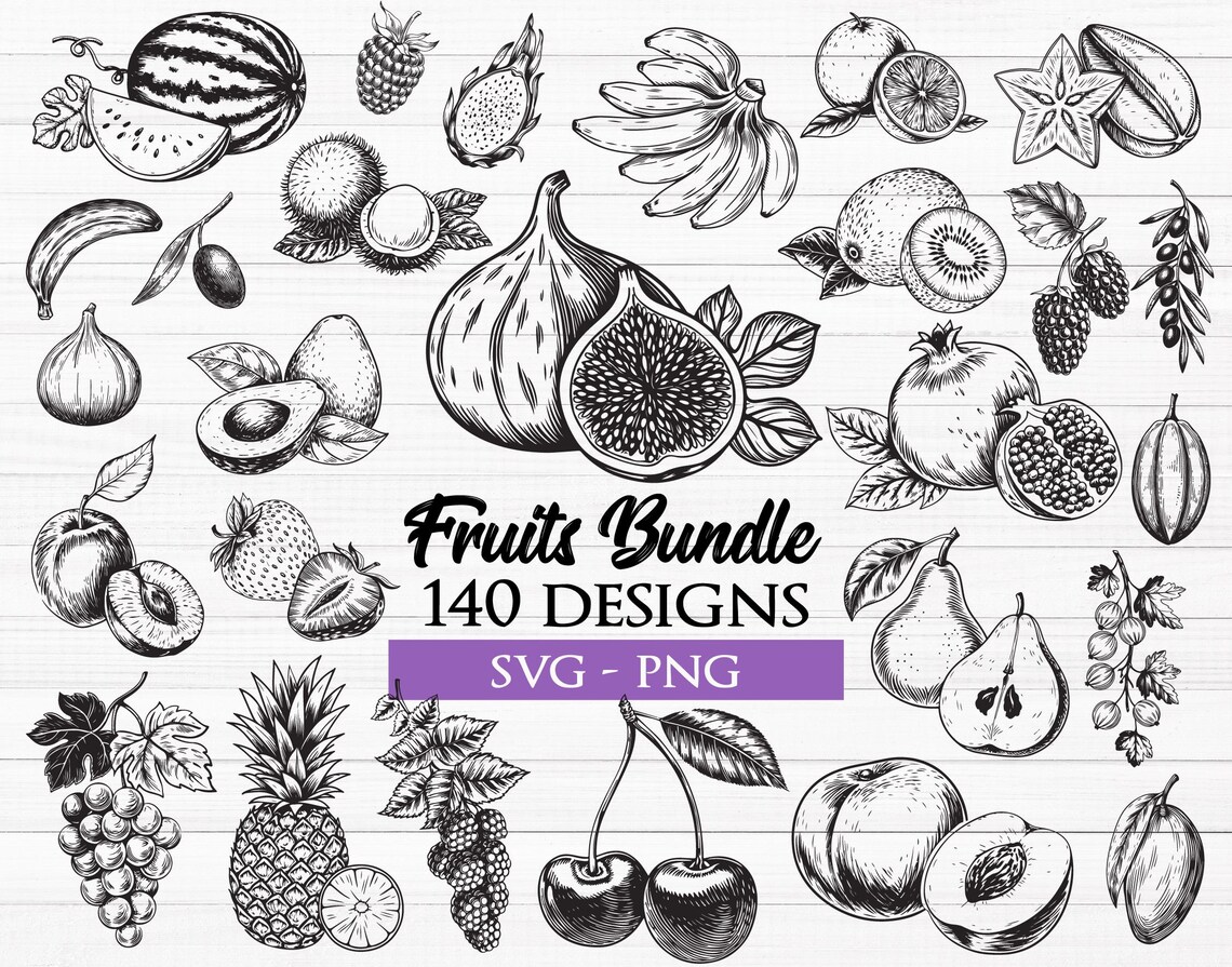 Fruit SVG Bundle (140 SVG & PNG Files) Instant Download, Commercial Use ...