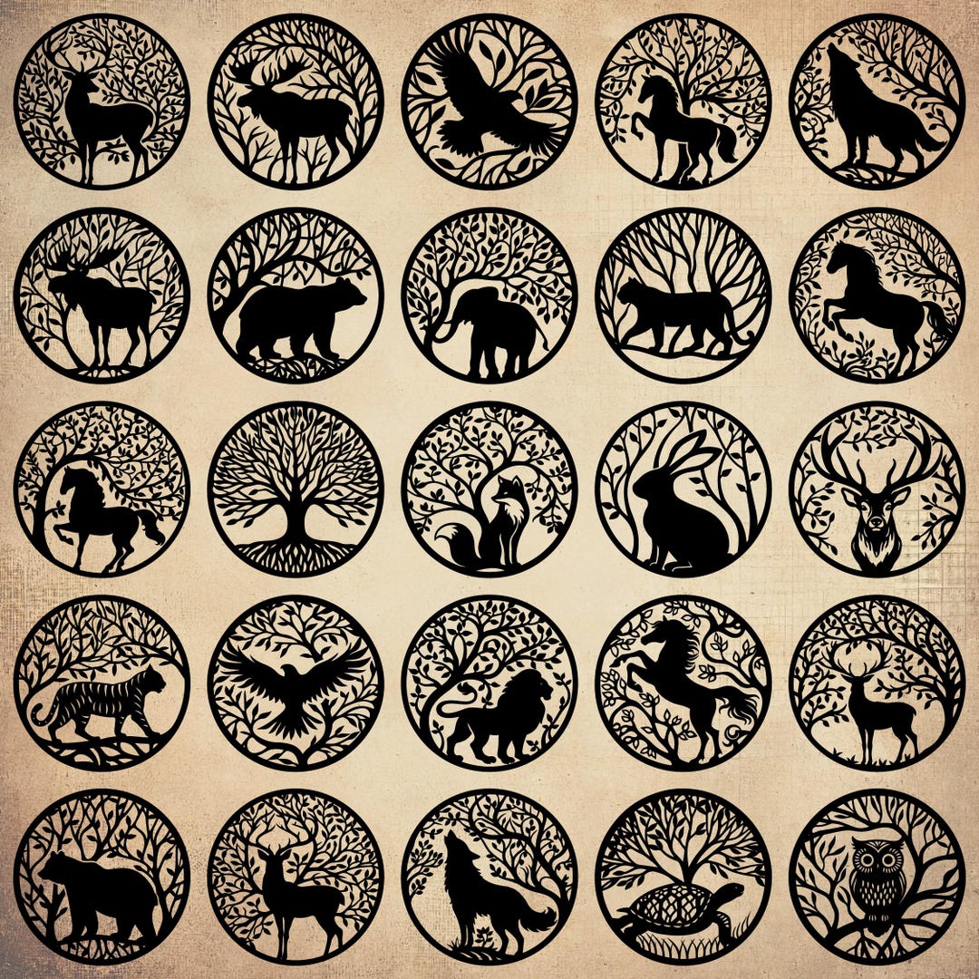 Tree of Life SVG Bundle, Animal Laser Cut Files (65 SVG & PNG Files ...