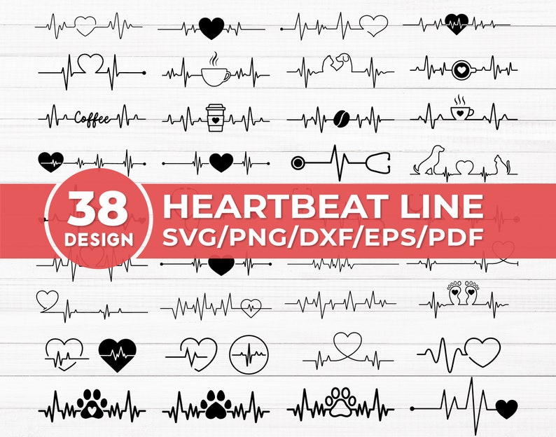 Heartbeat Line SVG Bundle (38 SVG & PNG Files) Instant Download ...