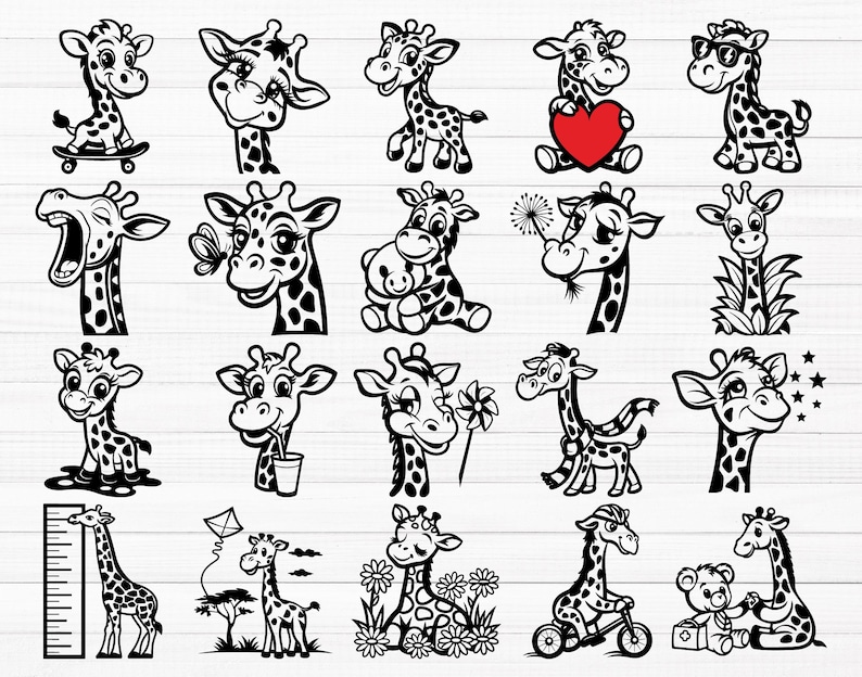 Cute Giraffe SVG Bundle (40 SVG & PNG Files) Instant Download ...