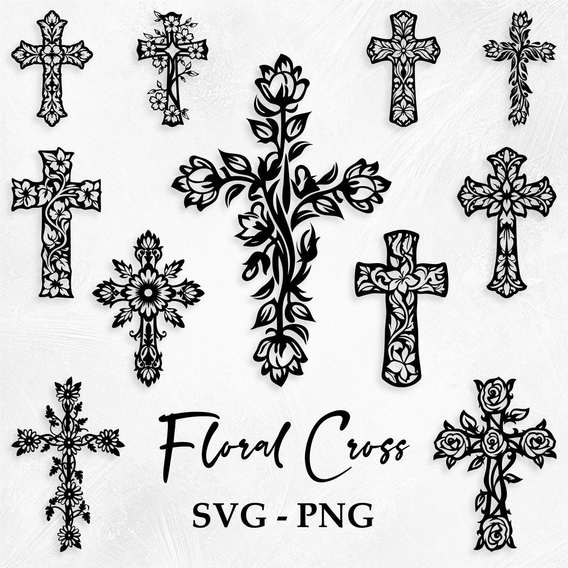 Floral Cross SVG Bundle (60 SVG & PNG Files) Instant Download ...