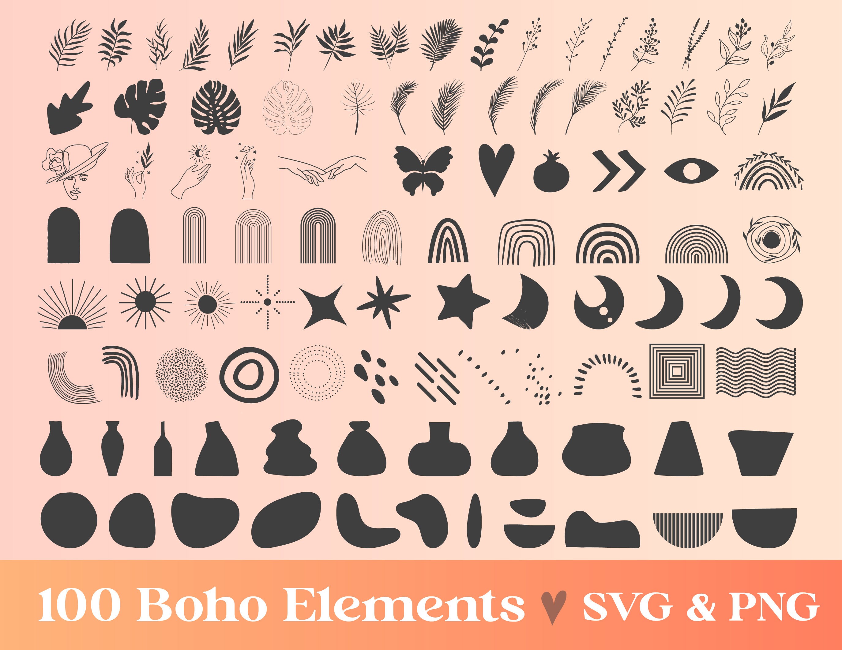 100 Abstract Boho Elements SVG Boho Shapes Clipart Graphics - Etsy