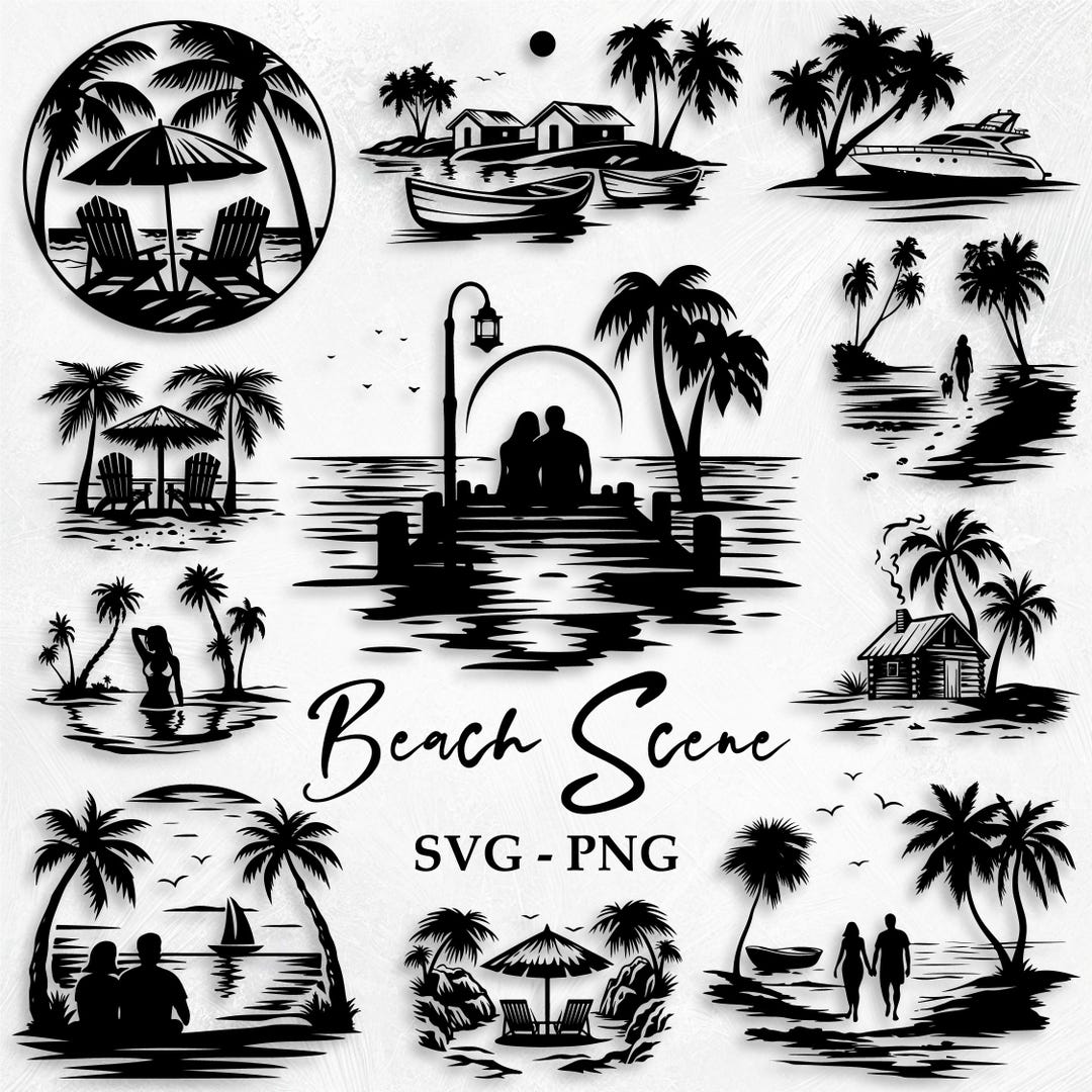 Beach Scene SVG Bundle, Beach Svg, Summer Svg, Beach Palm Tree Svg ...