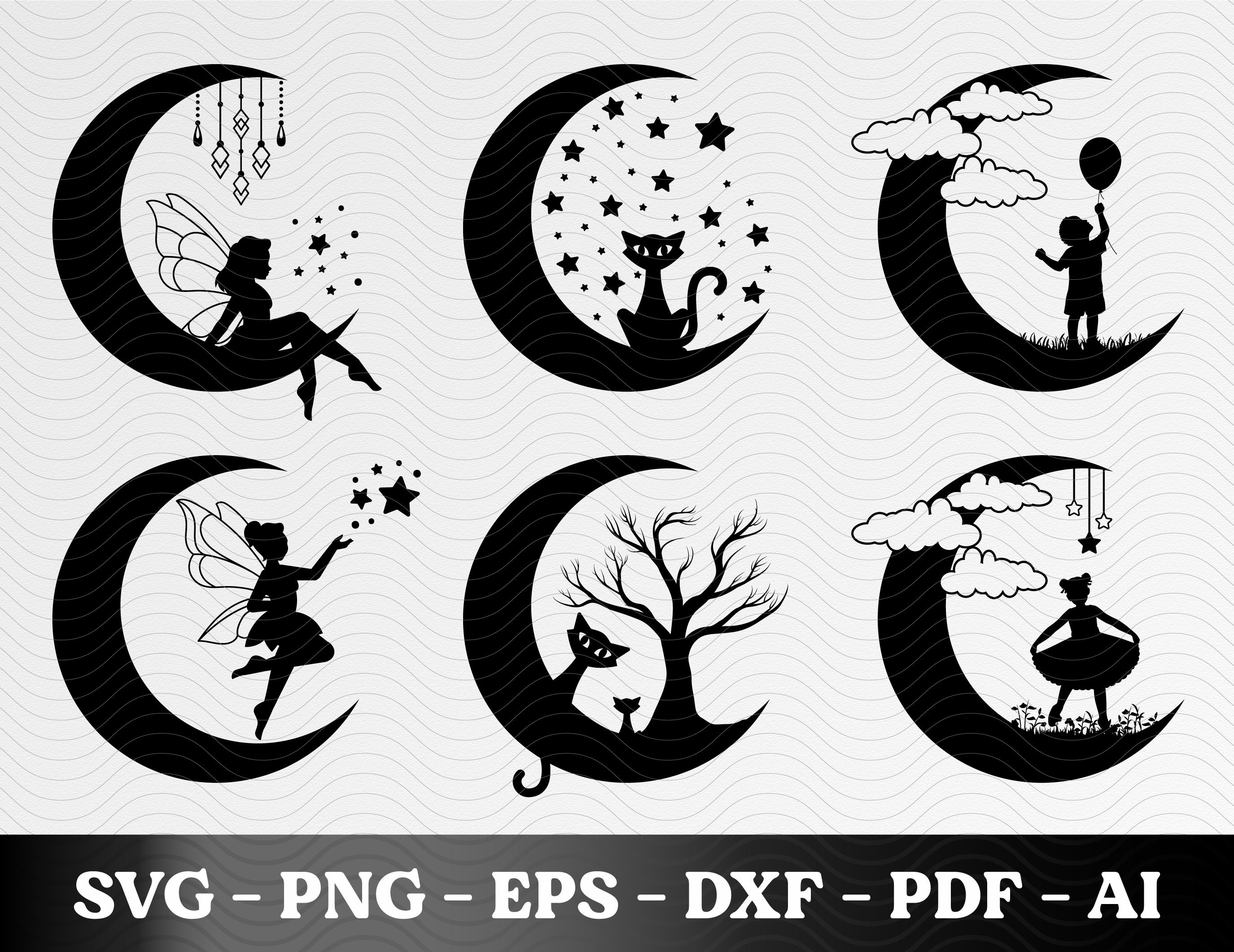Moon Svg Bundle Cat and Moon Svg, Moon Clipart, Fairy Butterfly Svg ...