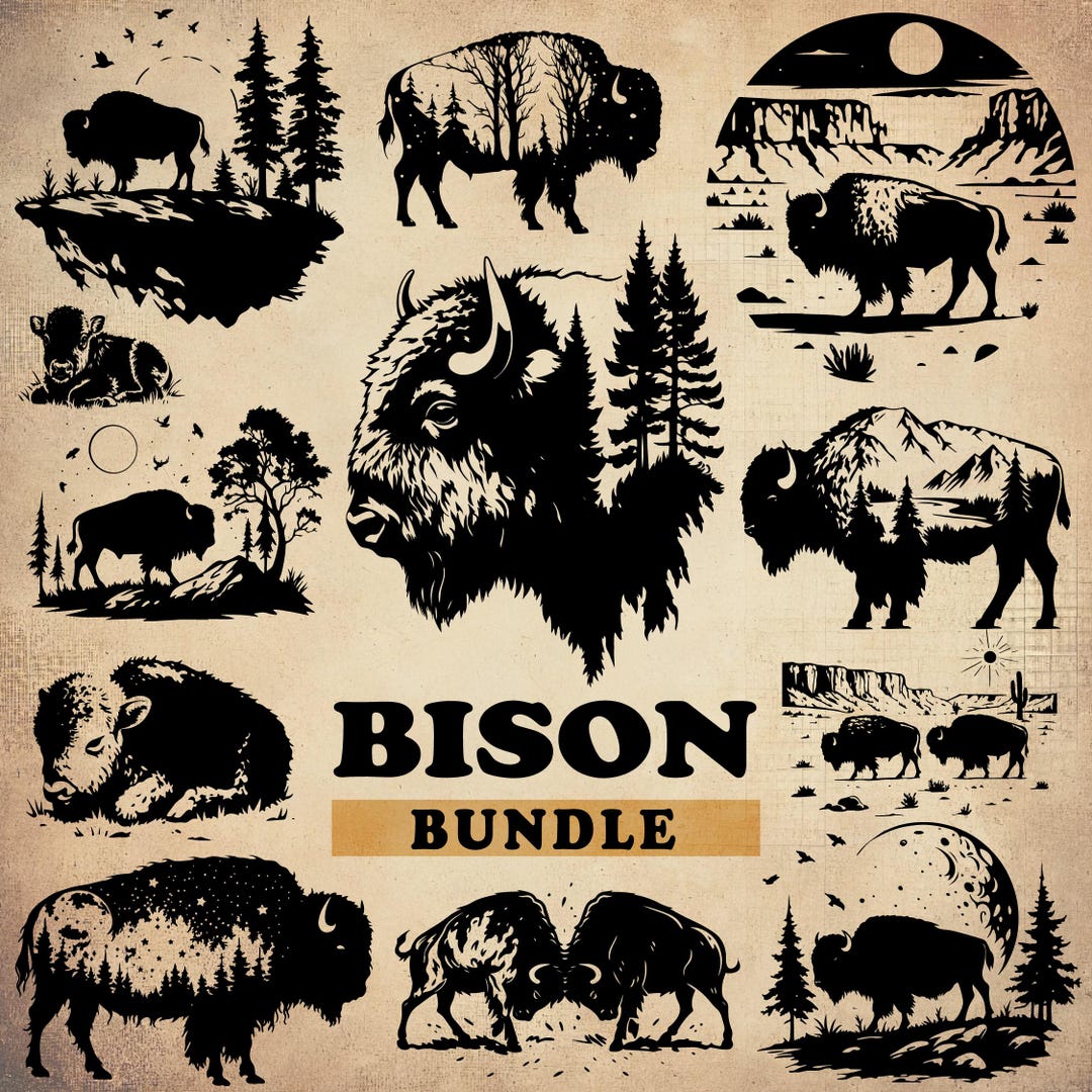 Bison SVG Bundle (150 SVG & PNG Files) Instant Download, Commercial Use ...