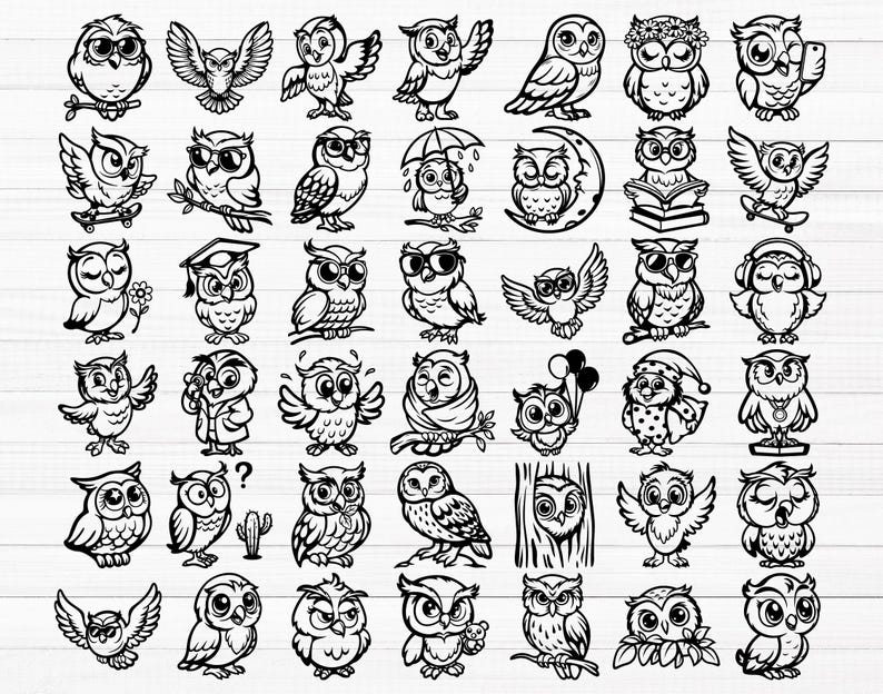 Cute Owl SVG Bundle, Funny Owl Svg, Cartoon Owl Svg, Animal Svg, Cute ...