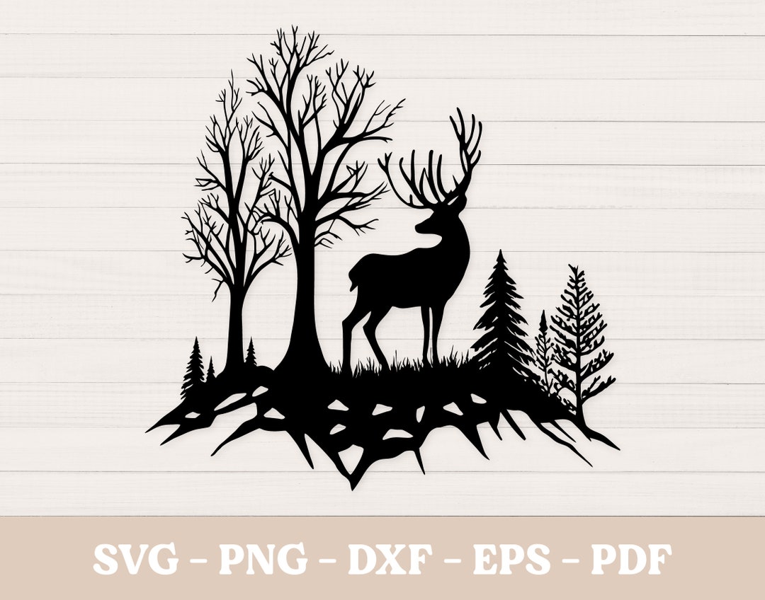 Deer Svg, Forest Svg, Landscape Svg, Pine Trees Svg, Forest Svg Cricut ...