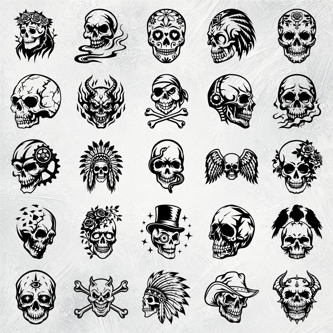 Skull SVG Bundle (150 SVG & PNG Files) Instant Download, Commercial Use ...