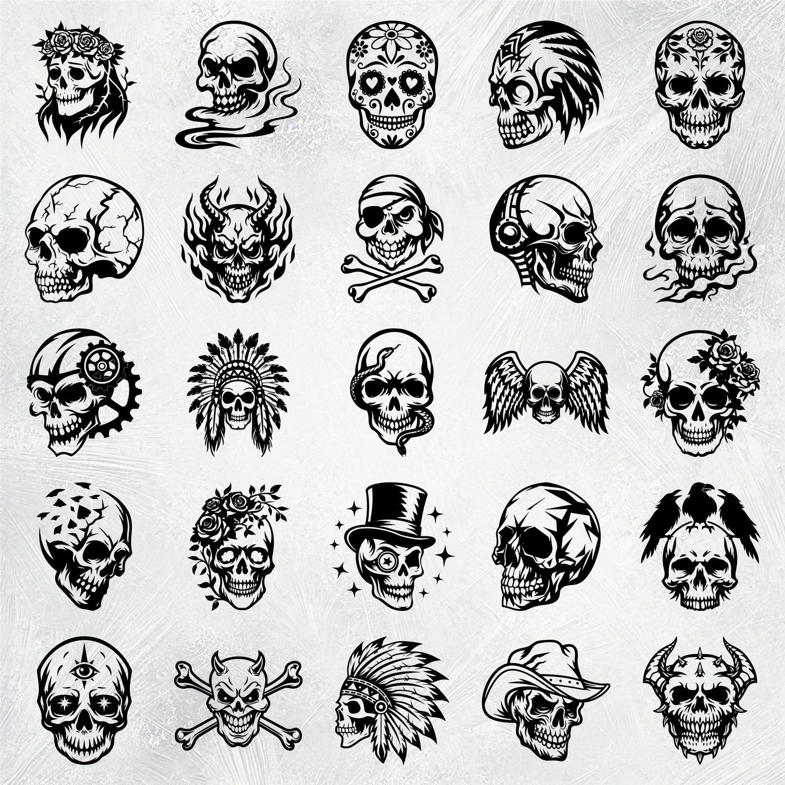 Skull SVG Bundle (150 SVG & PNG Files) Instant Download, Commercial Use ...