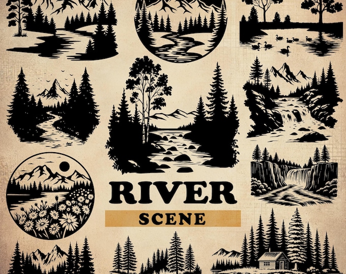 River Scene Laser Engrave Files Svg Png Dxf Eps Pdf Vector Graphic ...