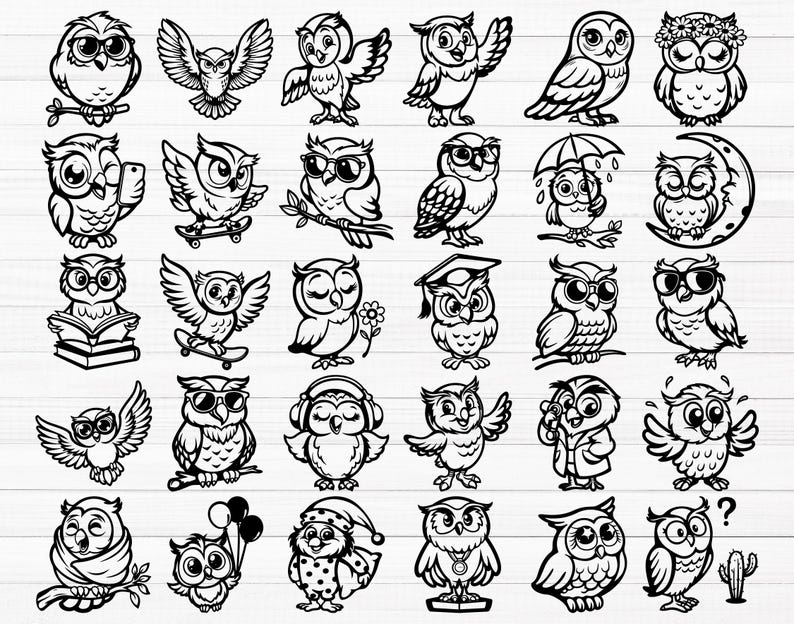 Cute Owl SVG Bundle, Funny Owl Svg, Cartoon Owl Svg, Animal Svg, Cute ...